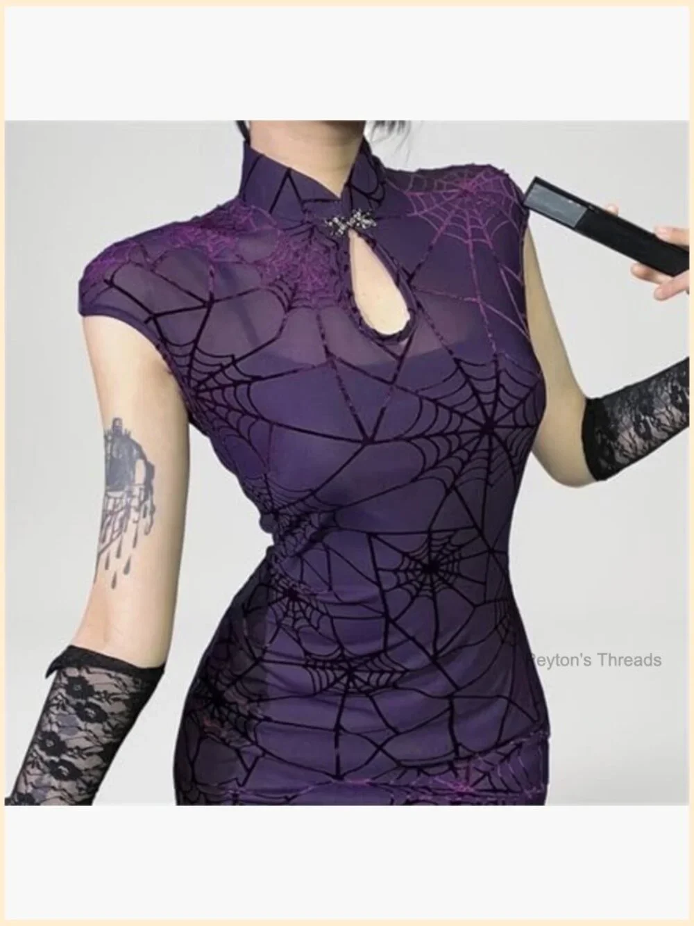 Dresses | Spider Web Side Slit Maxi Dress Sheer Gothic Mandarin Collar ...